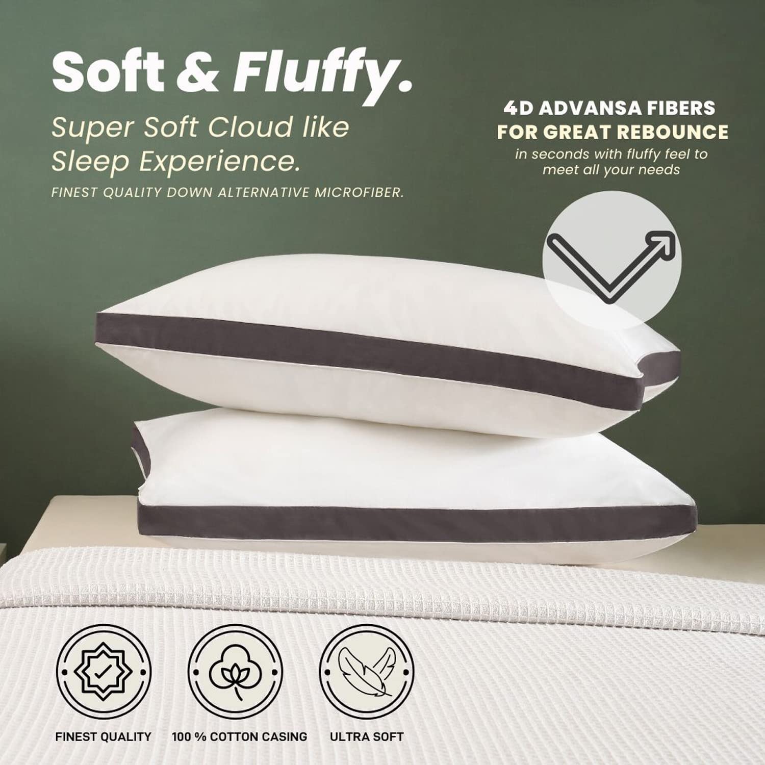 CHATEAU HOME COLLECTION Tencel Eucalyptus Queen Size Sheet Set & Standard Pillows Set of 2 Combo- Ivory Silky Soft Breathable Sheets & White Supportive Soft Pillow Design with Dark Grey Stripes