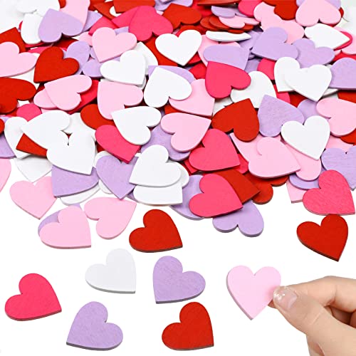 300 Pieces Valentine's Day Confetti Decor Wedding Romantic Confetti Decor Colorful Table Scatter Rustic Confetti Tiny Wooden Hearts Unfinished Wooden Heart Cutouts for Wedding Valentine's Day Decor
