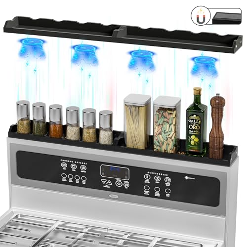 DALSHABET Bamboo Stove Top Magnetic Shelf Rack, Kitchen Organizer Spice Rack Over The Stovetop Shelf with Labels- Black (15"Ă2 Pieces Up to 30" Length)