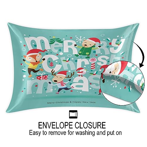 Santa Claus Bear Satin Pillow Cases Silk Satin Pillowcase for Hair and Skin Standard Set of 2 Super Soft Silk Pillowcase with Envelope Closure (20x26 in)