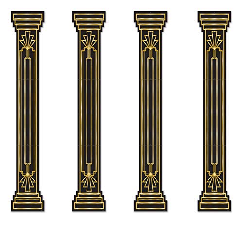 Beistle 4 Piece Roaring 20's Column Pull Down Cut Outs 1920's Theme Awards Night Party Decorations, 6', Black/Gold