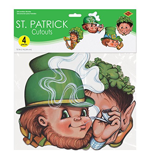 Beistle Leprechaun St. Patrick's Day Cutouts-4 Pcs, Multicolored