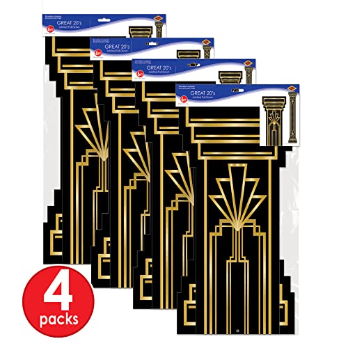 Beistle 4 Piece Roaring 20's Column Pull Down Cut Outs 1920's Theme Awards Night Party Decorations, 6', Black/Gold