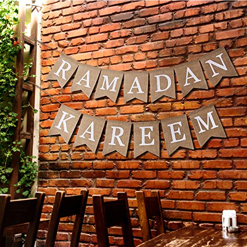 Ramdan Kareem Bunting Banner Eid Celebration Hanging Banner Burlap Bunting Decoration for Ramadan Kareem Supplies