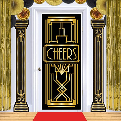 Beistle 4 Piece Roaring 20's Column Pull Down Cut Outs 1920's Theme Awards Night Party Decorations, 6', Black/Gold