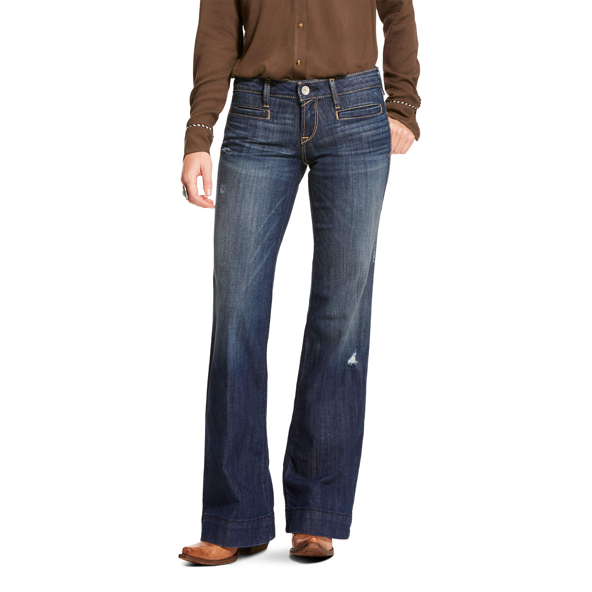 ARIAT Women's Trouser Mid Rise Stretch Lucy Wide Leg Jean, Pacific, 29 Short