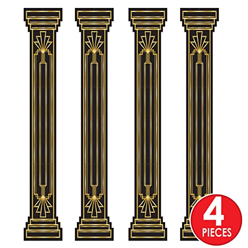 Beistle 4 Piece Roaring 20's Column Pull Down Cut Outs 1920's Theme Awards Night Party Decorations, 6', Black/Gold
