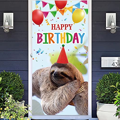 Sloth Banner Backdrop Background Photo Booth Props Realistic Lifelike Adorable Animal Folivora Jungle Theme Decor for Safari Wild One 1st Birthday Party Baby Shower Favors Supplies Decorations