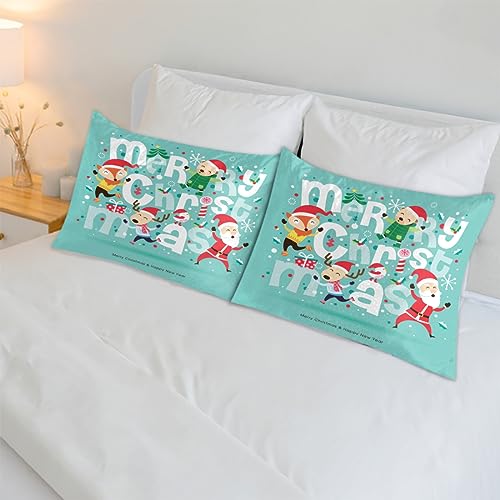 Santa Claus Bear Satin Pillow Cases Silk Satin Pillowcase for Hair and Skin Standard Set of 2 Super Soft Silk Pillowcase with Envelope Closure (20x26 in)