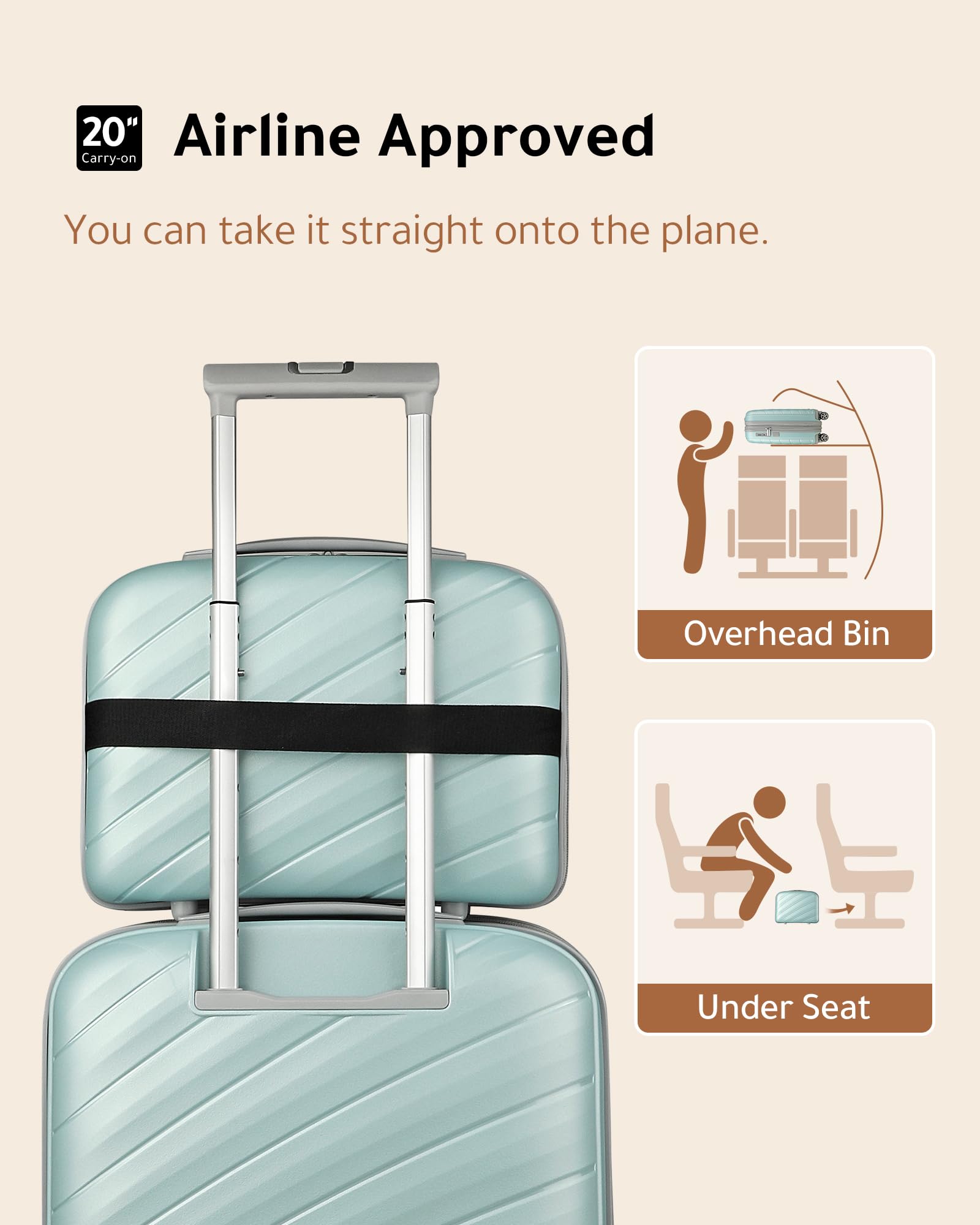 LUGGEX Carry on Luggage, Lightweight Suitcase 2 Piece with Spinner Wheels (Green, 14/20)