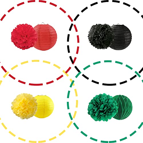 Black History Month Decorations Black History Month Celebration Decorations Black Red Green Yellow Tissue Pom Poms Lanterns Honeycomb Balls African American Juneteenth Decorations by HappyField