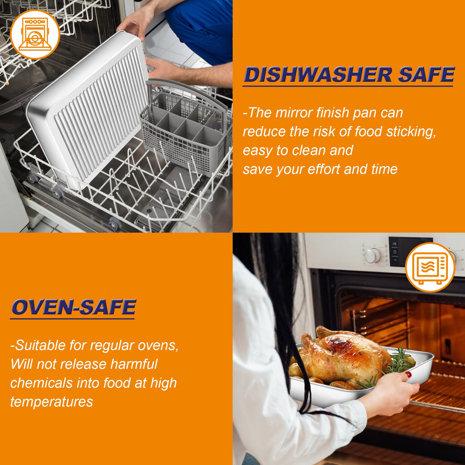 P&P CHEF 12.4 Inch Deep Rectangular Cake Pan, Stainless Steel Baking Pan Lasagna Pan for Toaster Oven, For Bake Cookie Cake Meat, Corrugated Bottom & Heavy Duty, Non-Toxic & Dishwasher Safe, 2Pcs