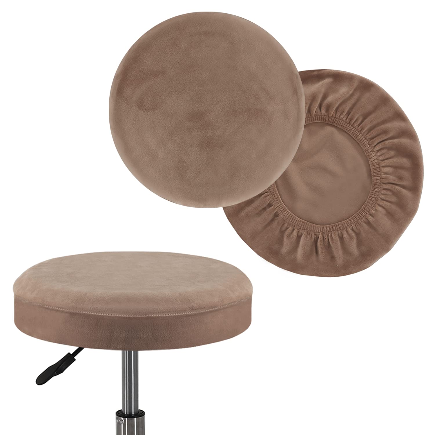 Turquoize 2 Pack Bar Stool Covers Round Stool Covers with Elastic Bands Bar Stool Seat Covers Slipcover Washable Stool Cushion Covers Feature Stretch Thick Bouncy Fabric, Dia 16"-18", X-Large, Taupe