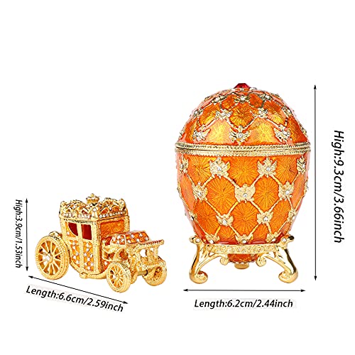 QIFU Vintage Gold Easter Egg Style Jewelry Trinket Box with Mini Royal Carriage, Unique Gift for Easter Collection