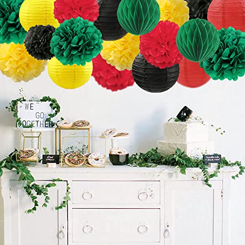Black History Month Decorations Black History Month Celebration Decorations Black Red Green Yellow Tissue Pom Poms Lanterns Honeycomb Balls African American Juneteenth Decorations by HappyField