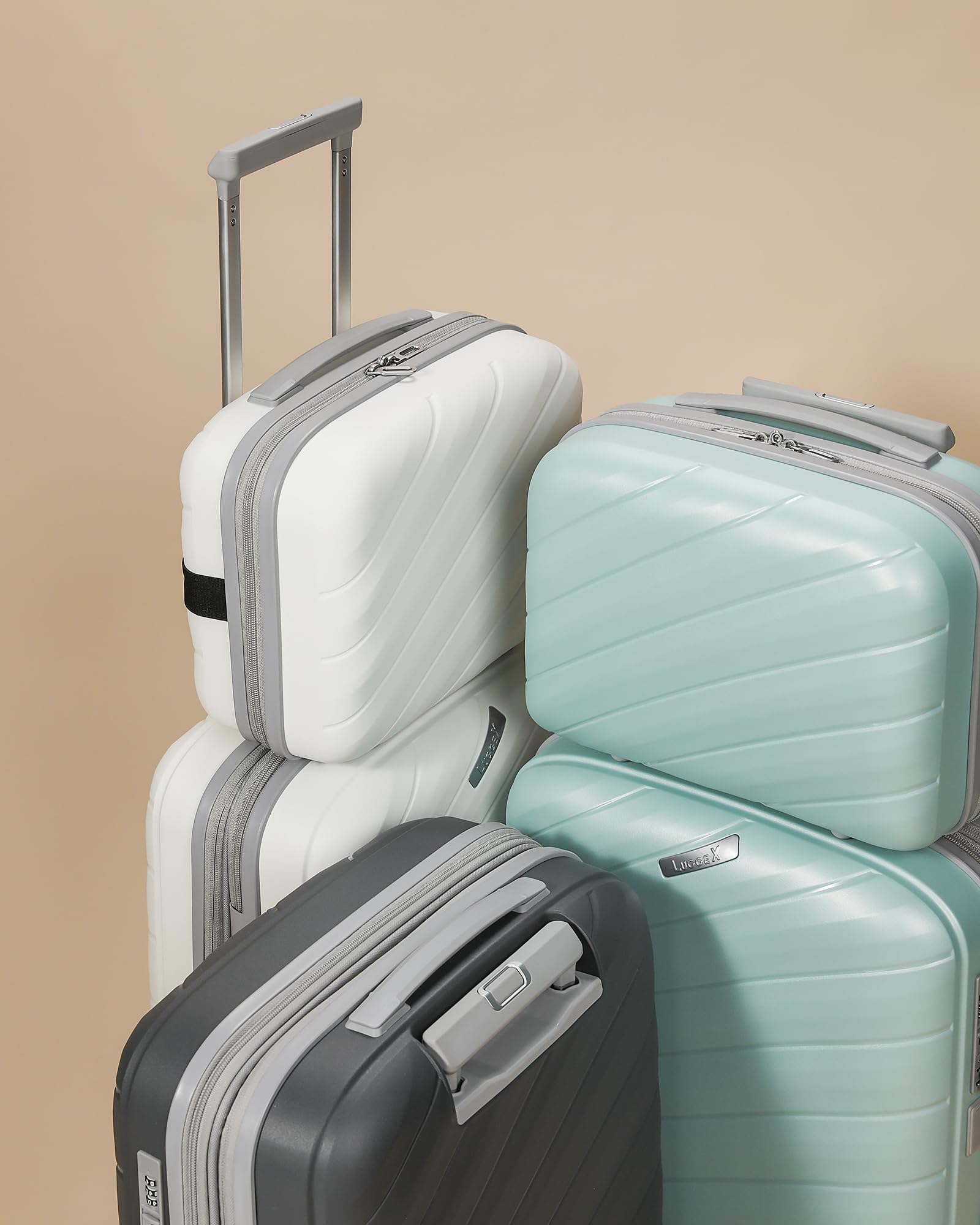 LUGGEX Carry on Luggage, Lightweight Suitcase 2 Piece with Spinner Wheels (Green, 14/20)