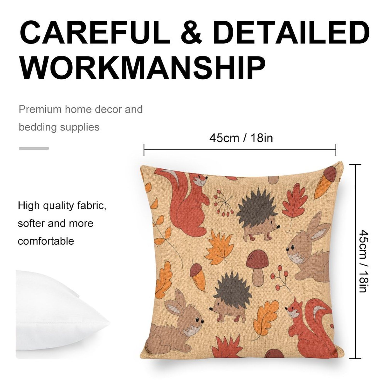 Cute Autumn Animal Throw Pillow Covers 18×18 Pillowcases Set of 2 Thanksgiving Day Linen Decorative Square Pillow Case Cushion Covers Standard Size for Sofa Couch Outdoor Bed Pillow Protectors