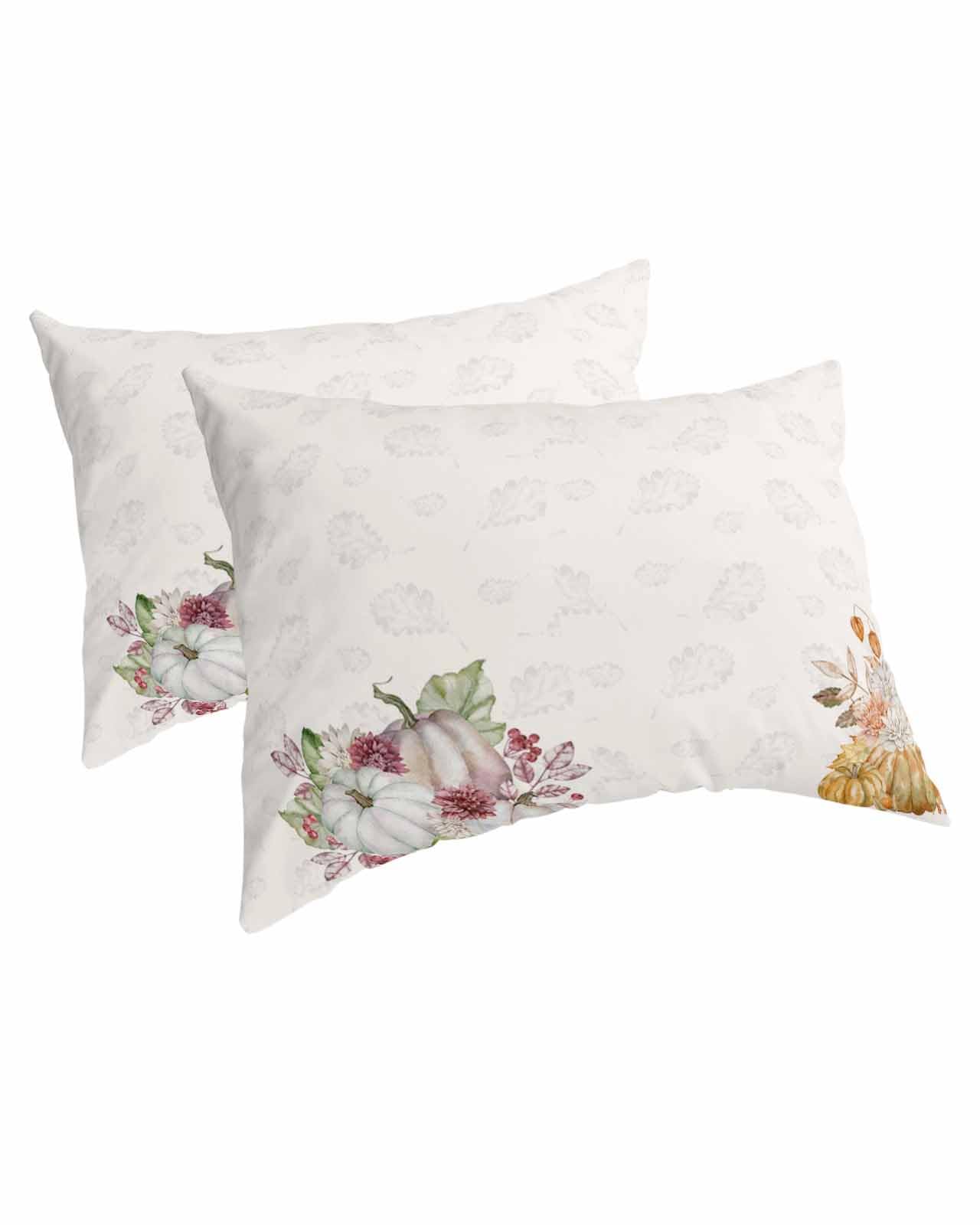 Edwiinsa Fall Pumpkin Pillow Covers King Standard Set of 2 Bed Pillow, Farmhouse Autumn Fallen Leaf Splicing Plush Soft Comfort for Hair/Skin Cooling Pillowcases with Envelop Closure 20''x36''