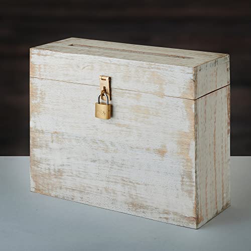 Eximious India Wedding Card Box with Card Slit and Lock 12"X10"X4.5"- Gift Wishing Well Card Box for Weddings, Receptions, Birthdays, Graduations, Baby Showers, Honeymoon Funds (White)