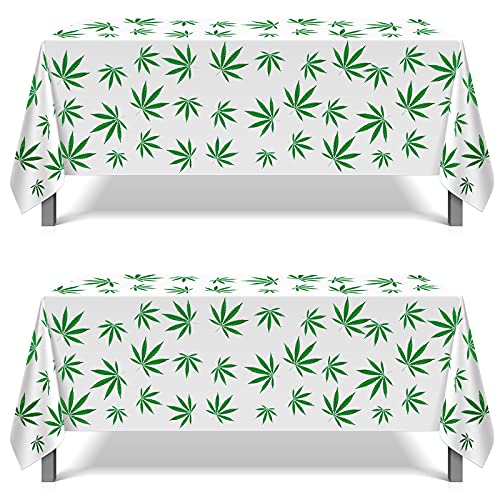 2 Pieces 54 x 108 inch Weed Leaf Tablecloth Pot Leaves Tablecloth Marijuana Table Covers Disposable Rectangular Table Covers for Party