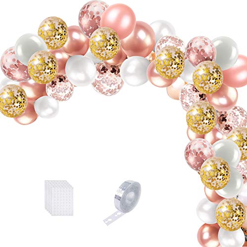 Rose Gold Balloons Garland Kit, 112 Pack Rose Gold Confetti Balloons and White Balloons Garland with Strip for Wedding Birthday Baby Shower Anniversary Party Decorations