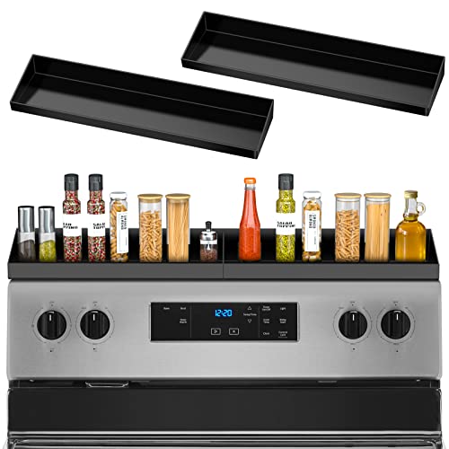 KACIOPOO 30" Magnetic Shelf for Kitchen Stove, Metal Stove Top Shelf Over the Stove, Magnetic Spice Rack Organizer Over Stove Kitchen Organizer(2 Pack 15", Black)
