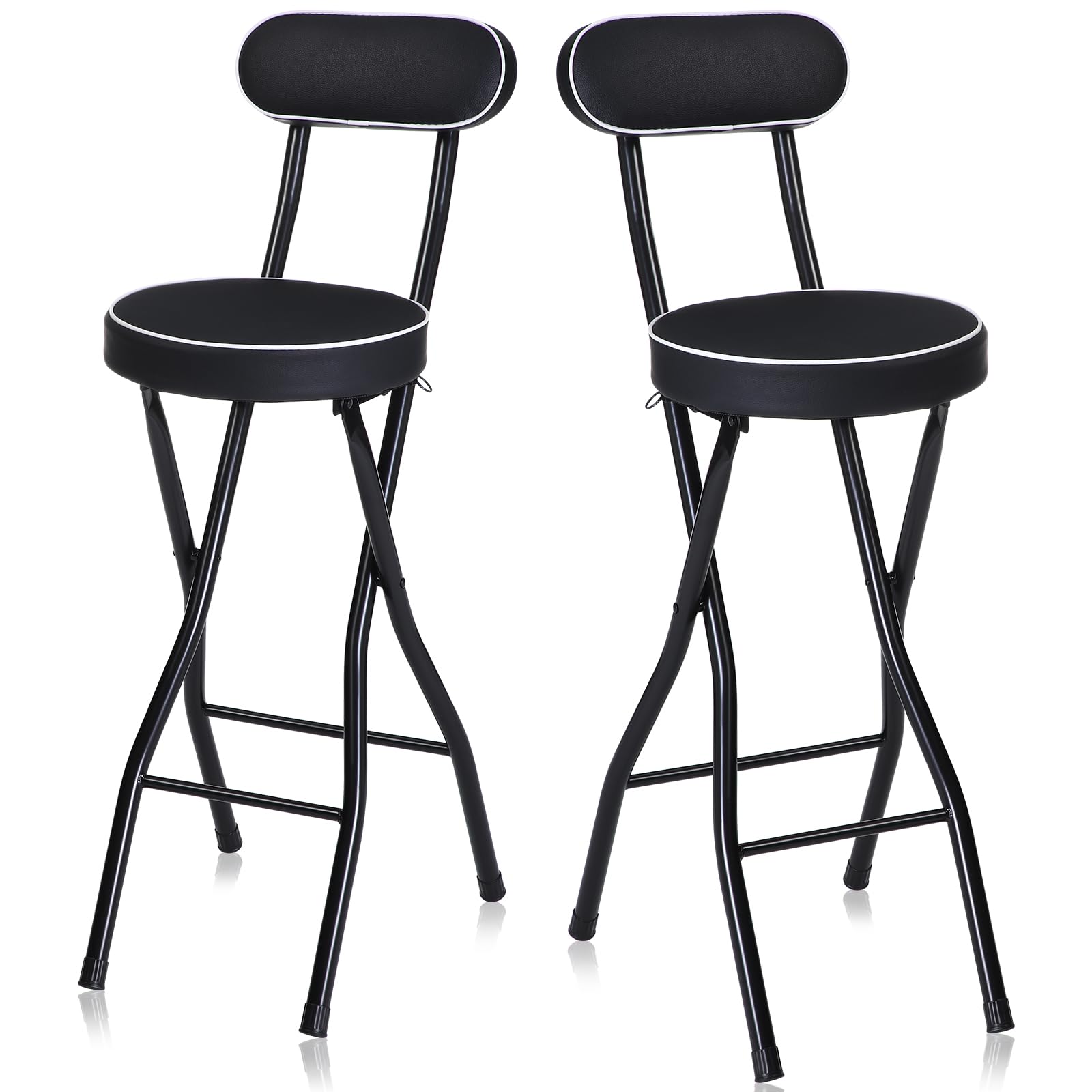Thyle Folding Stool with Backrest 25.6 Inch Counter Height Folding Bar Stools with Cushioned Padded Foldable Portable Chairs for Adults Kitchen Garden Camping(Black,2 Pcs)