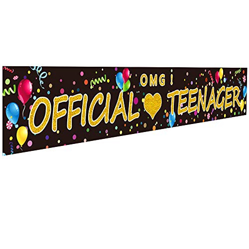 Ushinemi Official Teenager Banner for Outdoor Yard, Happy 13th Birthday Banner, Cheer to 13 Year Old Birthday Party Decorations Supplies Sign Backdrop, Colorful and Gold, 9.8x1.6Ft