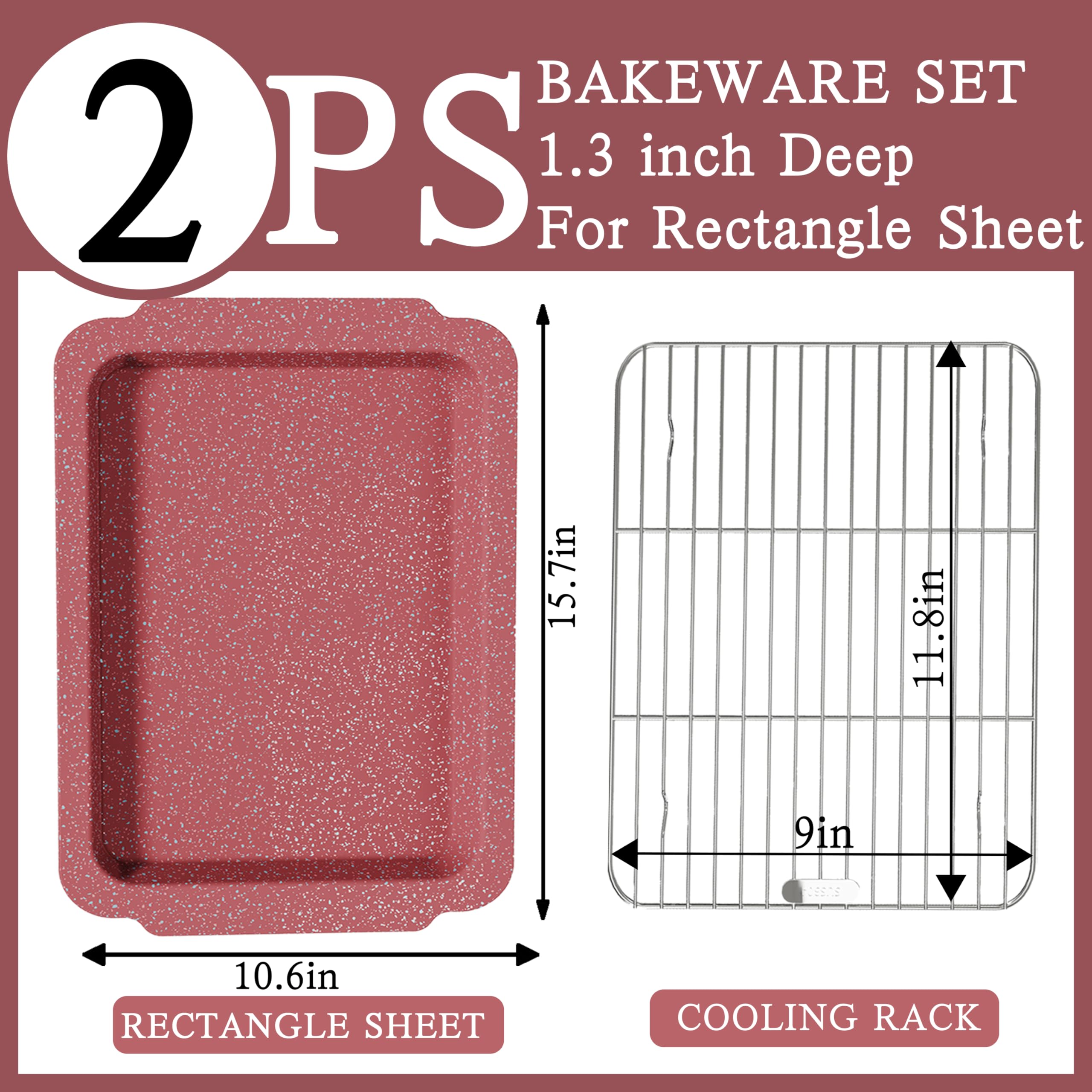 HIPTABLY Baking Sheet Pan Set, Oven Bakeware Set, Nonstick Baking Pans Set with Cooling Rack Stackable Muffin Pan, Cupcake Pan, Dishwasher Safe Carbon Steel Bake Set (Rectangle Sheet & COOLING RACK)