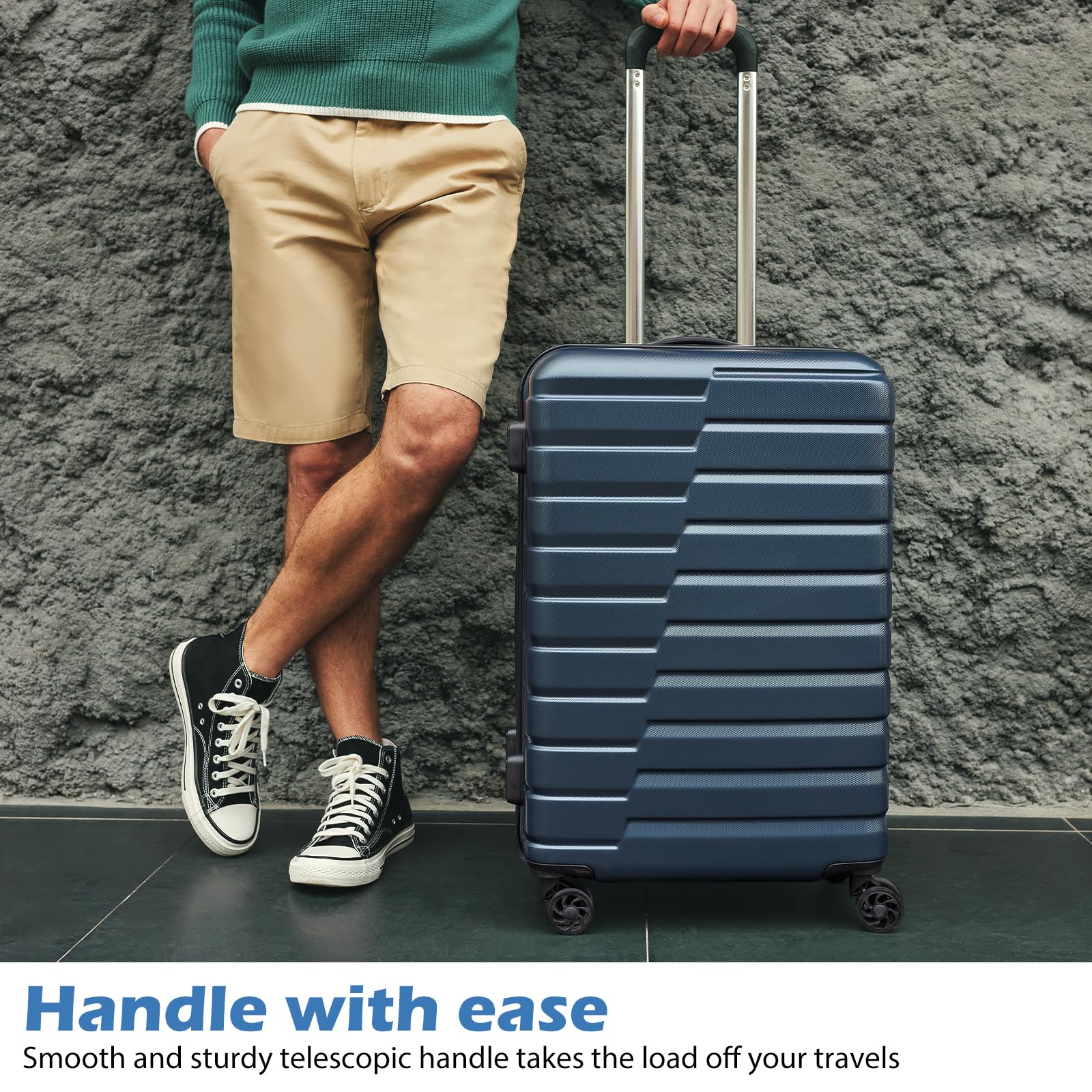 COOLIFE Expandable Suitcase PC ABS TSA Luggage 3 Piece Set Lock Spinner Carry on (gray)