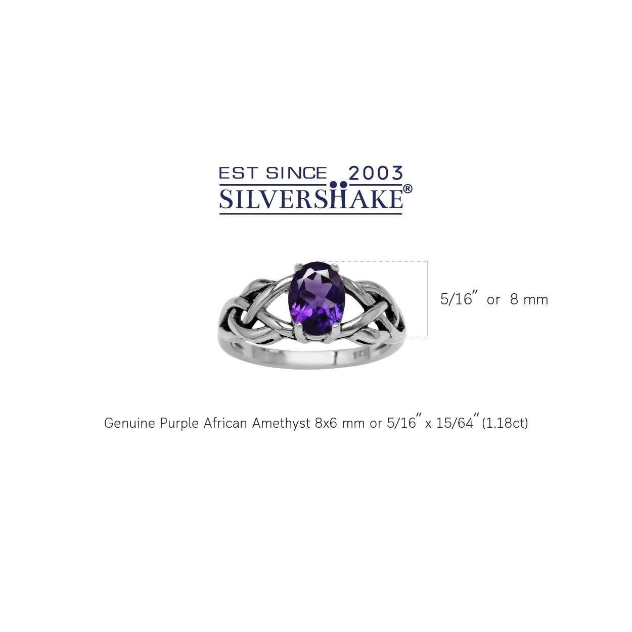 Silvershake 1.18ct. Natural African Amethyst 925 Sterling Silver Celtic Knot Solitaire Ring Size 5