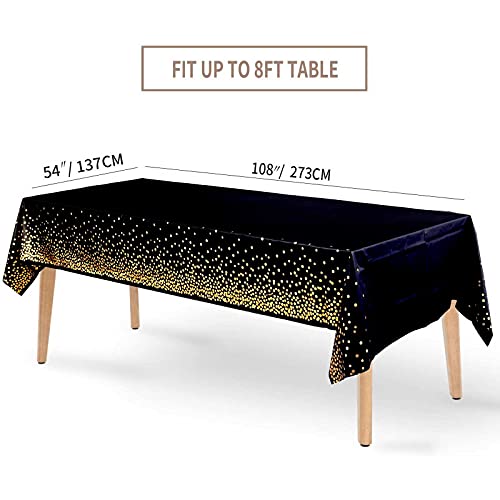 FECEDY 4 Packs 54 x 108 Inch Premium Black Disposable Plastic Table Cover Waterproof Disposable Tablecloths for Rectangle Tables up to 8 ft in Length Party Decorations Indoor & Outdoor