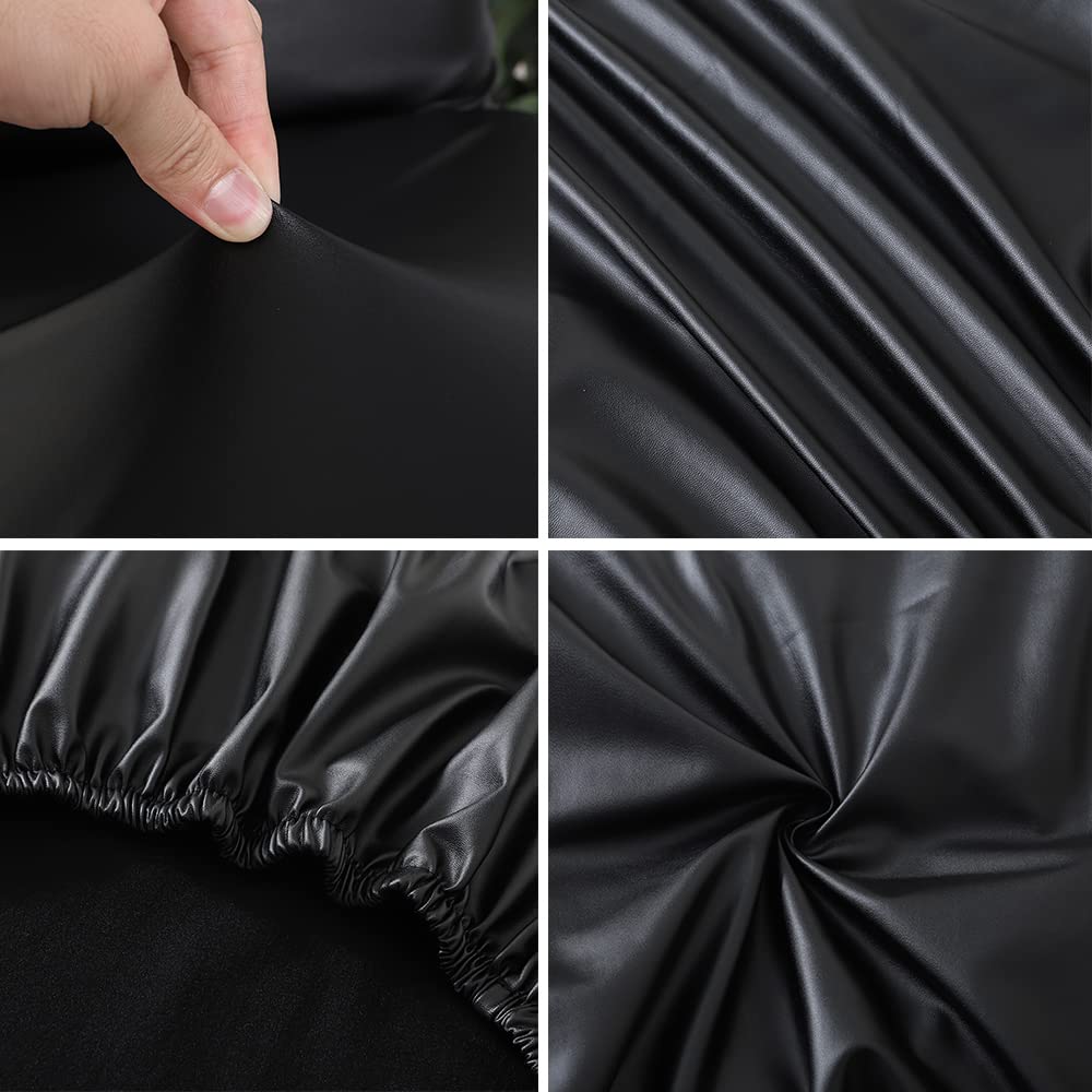 Shukii Waterproof Bar Stool Chair Covers Stretch PU Leather Barstools Chair Seat Cover with Backs Universal Chair Slipcovers Protector Chair Cover for Pub Kitchen (Black, 4pcs)