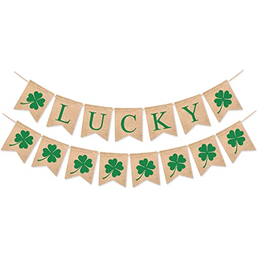 St. Patrick'S Day Decorations Burlap Lucky Banner Four Clover Green Banner, Irish Party Banner, Green Theme Party Decoration