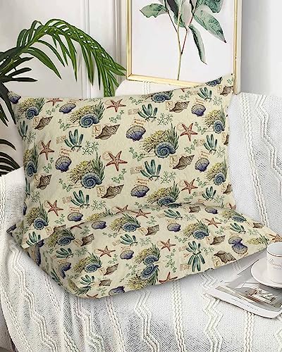 Edwiinsa Summer Beach Pillow Covers Queen Size Set of 2 20x30 Bed Pillow, Ocean Coastal Conch Shell Starfish Farmhouse Plush Soft Comfort for Hair/Skin Cooling Pillowcases with Envelop Closure