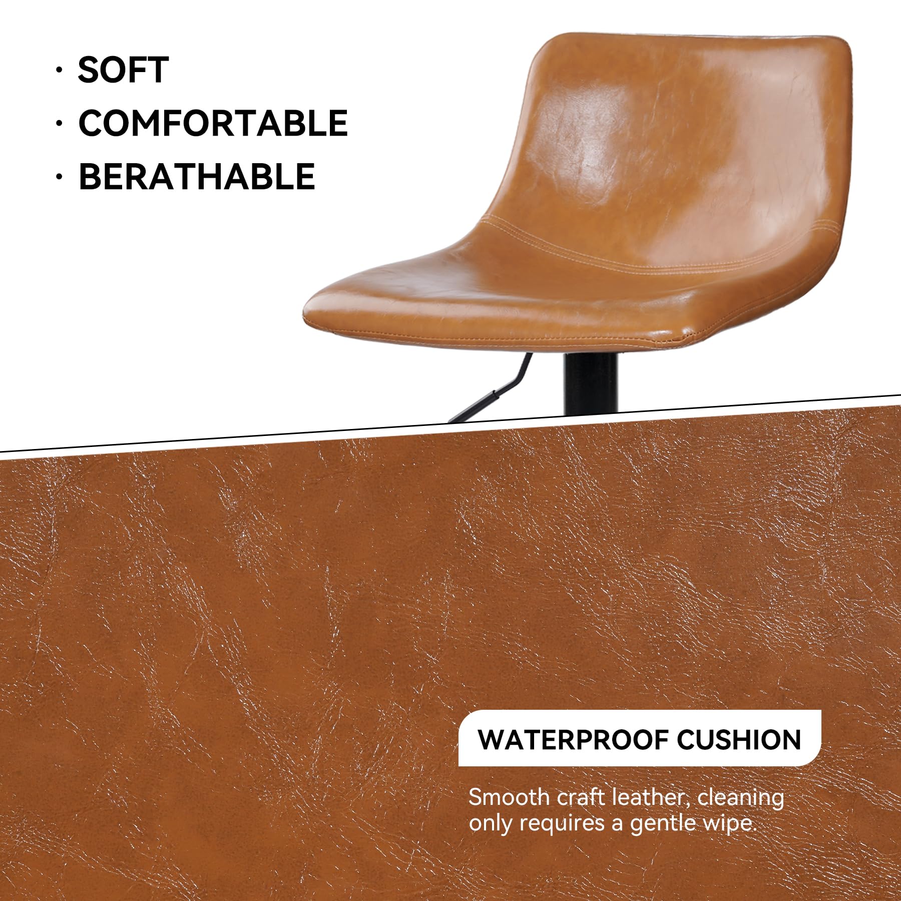 Nalupatio Bar Stools Set of 2, Modern PU Leather Adjustable Swivel Bar Stool, Counter Height Barstools for Home Kitchen Island, Brown