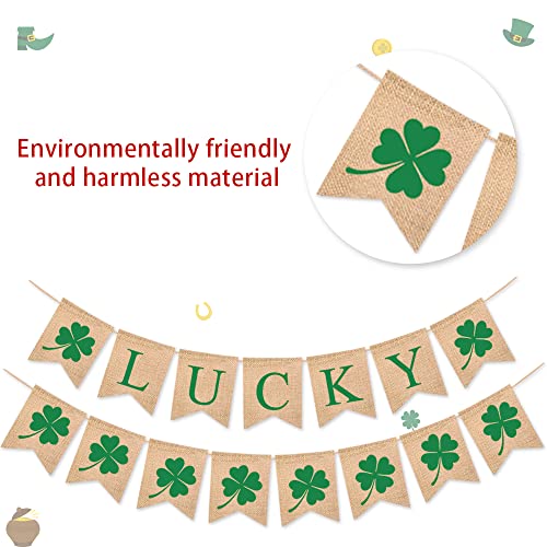 St. Patrick'S Day Decorations Burlap Lucky Banner Four Clover Green Banner, Irish Party Banner, Green Theme Party Decoration