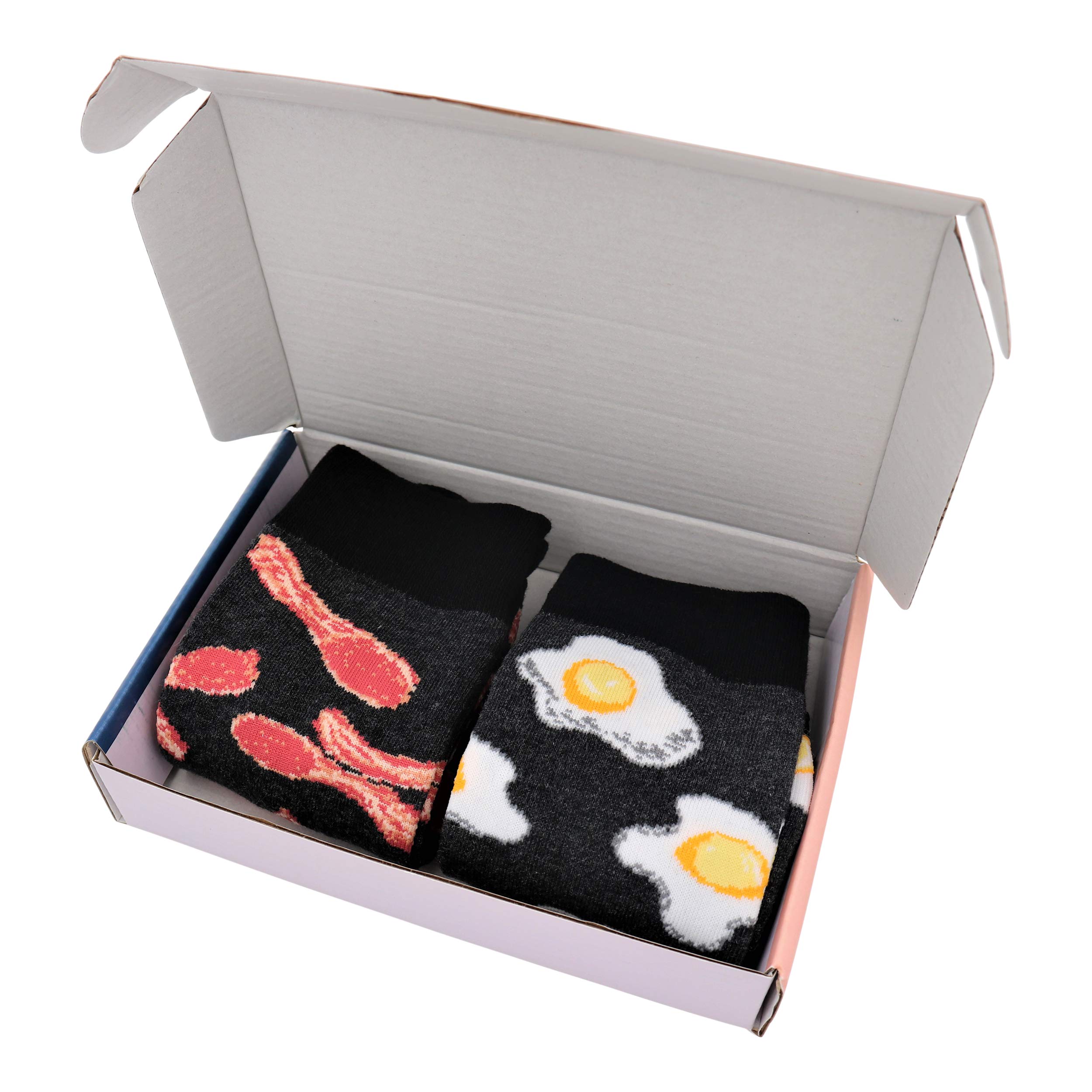 Real Sic Fun Socks for Men and Women - Cozy Cotton Dress Socks with Colorful Designs - Cool, Casual, Seafood Patterned (Eggs & Bacon 2 Pack)