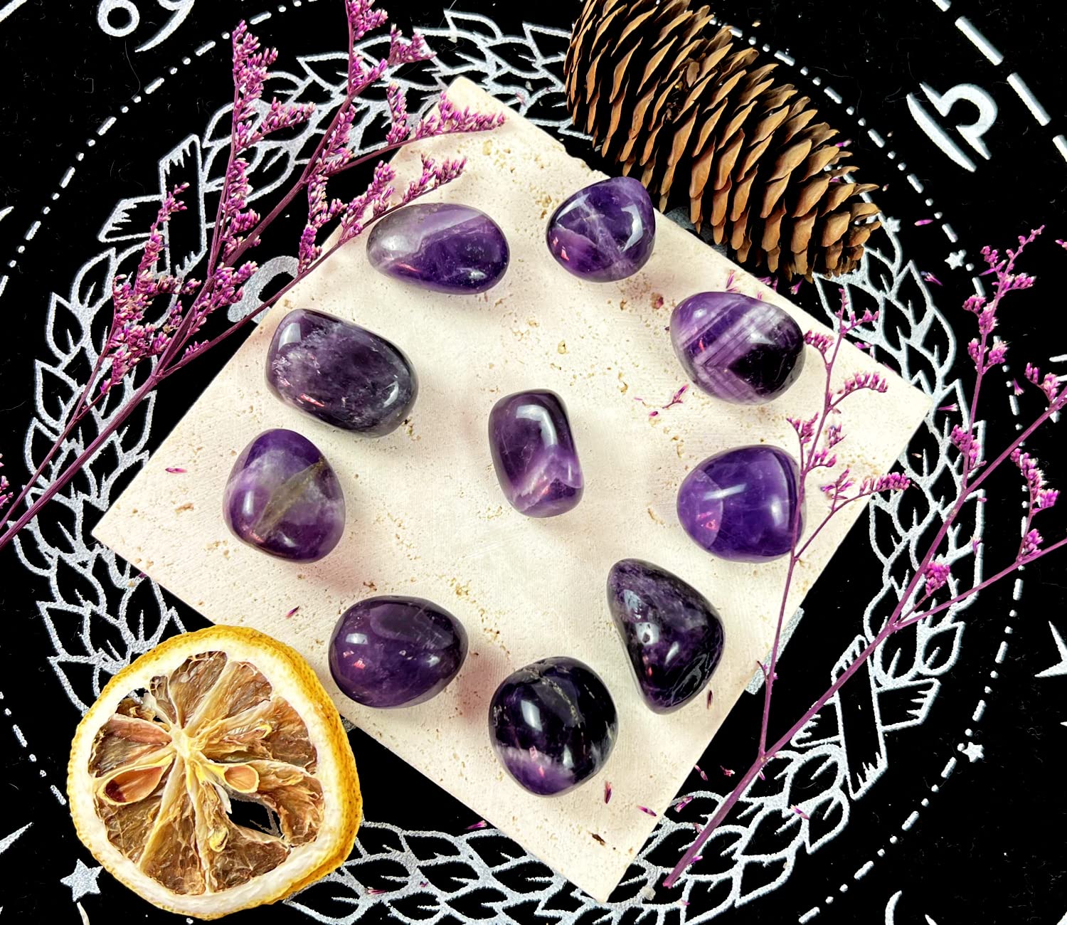 10 Packs Amethyst Natural Healing Crystals Amethyst Crystals Natural Tumbled Polished Stones Palm Worry Stone Chakra Reiki Balancing