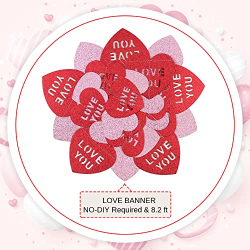 MAGICMAI Valentines Day Decoration - Happy Decor Heart Banner | Valentine Party Decorations Garland for Anniversary Wedding Supplies (Red Glitter)