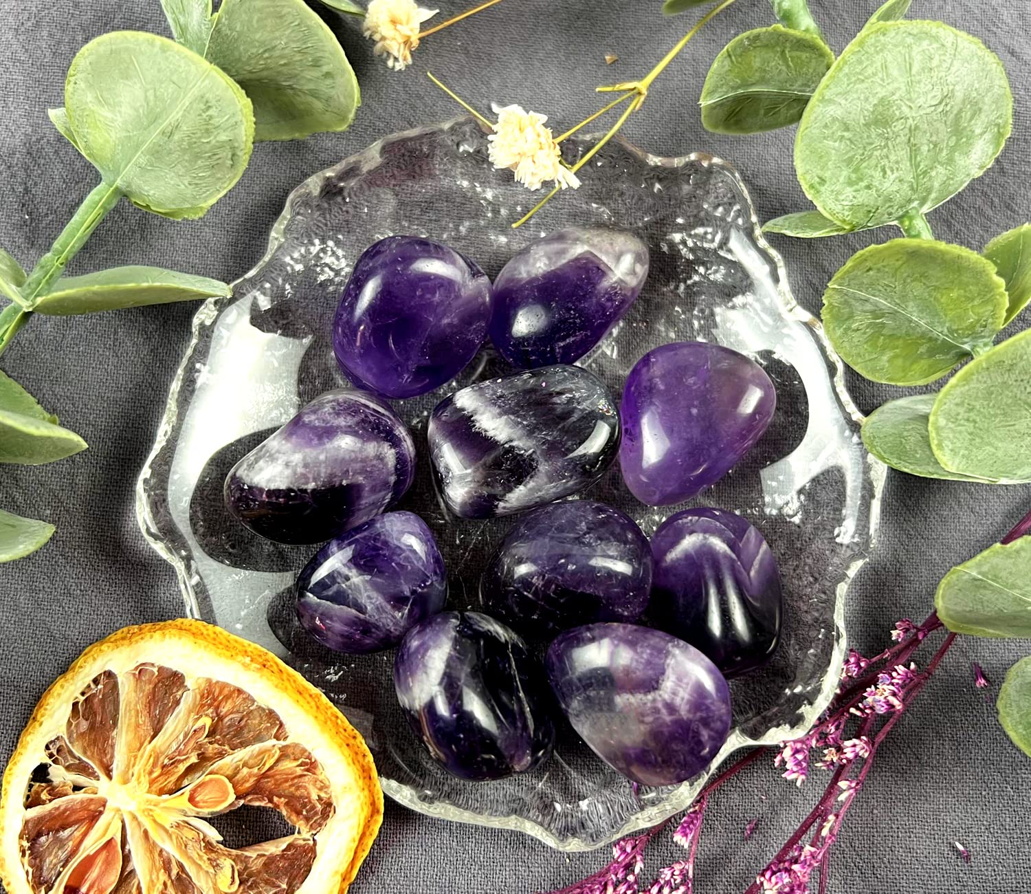 10 Packs Amethyst Natural Healing Crystals Amethyst Crystals Natural Tumbled Polished Stones Palm Worry Stone Chakra Reiki Balancing