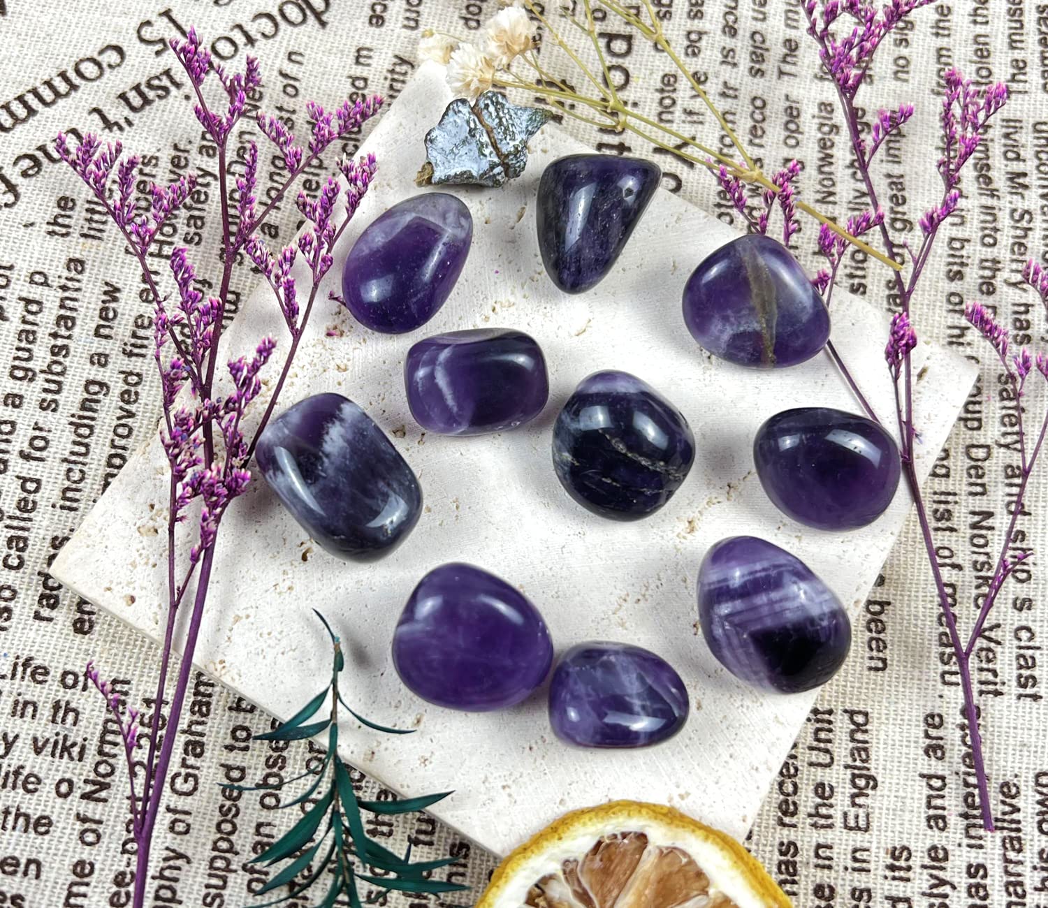 10 Packs Amethyst Natural Healing Crystals Amethyst Crystals Natural Tumbled Polished Stones Palm Worry Stone Chakra Reiki Balancing