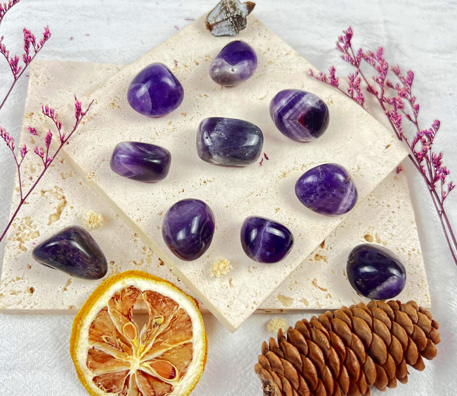 10 Packs Amethyst Natural Healing Crystals Amethyst Crystals Natural Tumbled Polished Stones Palm Worry Stone Chakra Reiki Balancing