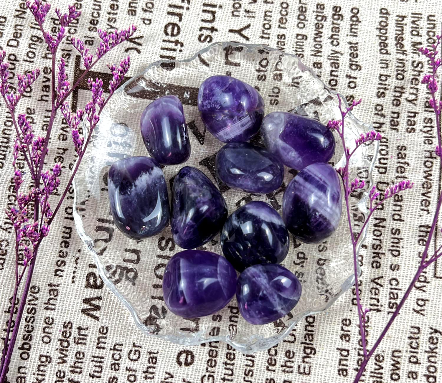 10 Packs Amethyst Natural Healing Crystals Amethyst Crystals Natural Tumbled Polished Stones Palm Worry Stone Chakra Reiki Balancing