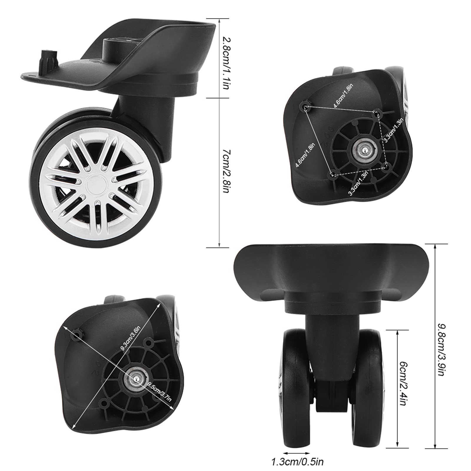 2 Pcs Luggage Suitcase Wheels, Replacement Luggage Wheels Swivel Luggage Mute Wheel Outdoor Mute Double Row Wheel with Multiple Screws for Draw‑bar Box Code Case