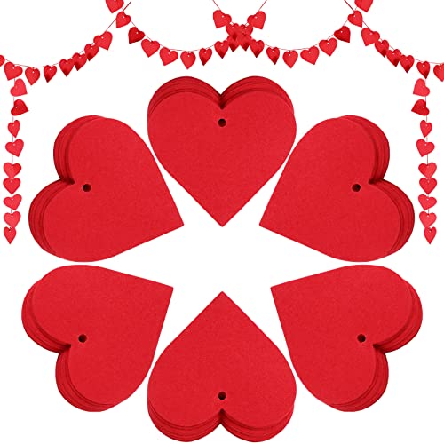 6 Sets 300 Pieces Valentine Heart Shape Paper Cutouts Blank Heart Confetti Heart Cutouts with Holes Colored Paper Hearts Paper Craft Gift Tags for Valentine's Day Party Wedding Decor (Red)