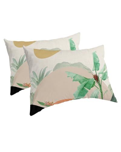Hokiten Standard Size Pillow Cases Set of 2 - Boho Geometric Microfiber Soft Pillowcases with Envelop Closure, Summer Botanical Middle Century Abstract Rustic Lumbar Pillow Cover for Sofa, 20x26 in