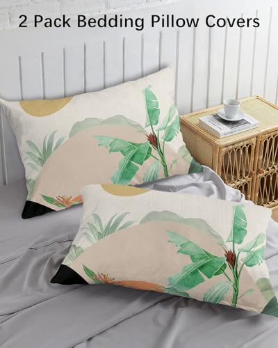 Hokiten Standard Size Pillow Cases Set of 2 - Boho Geometric Microfiber Soft Pillowcases with Envelop Closure, Summer Botanical Middle Century Abstract Rustic Lumbar Pillow Cover for Sofa, 20x26 in