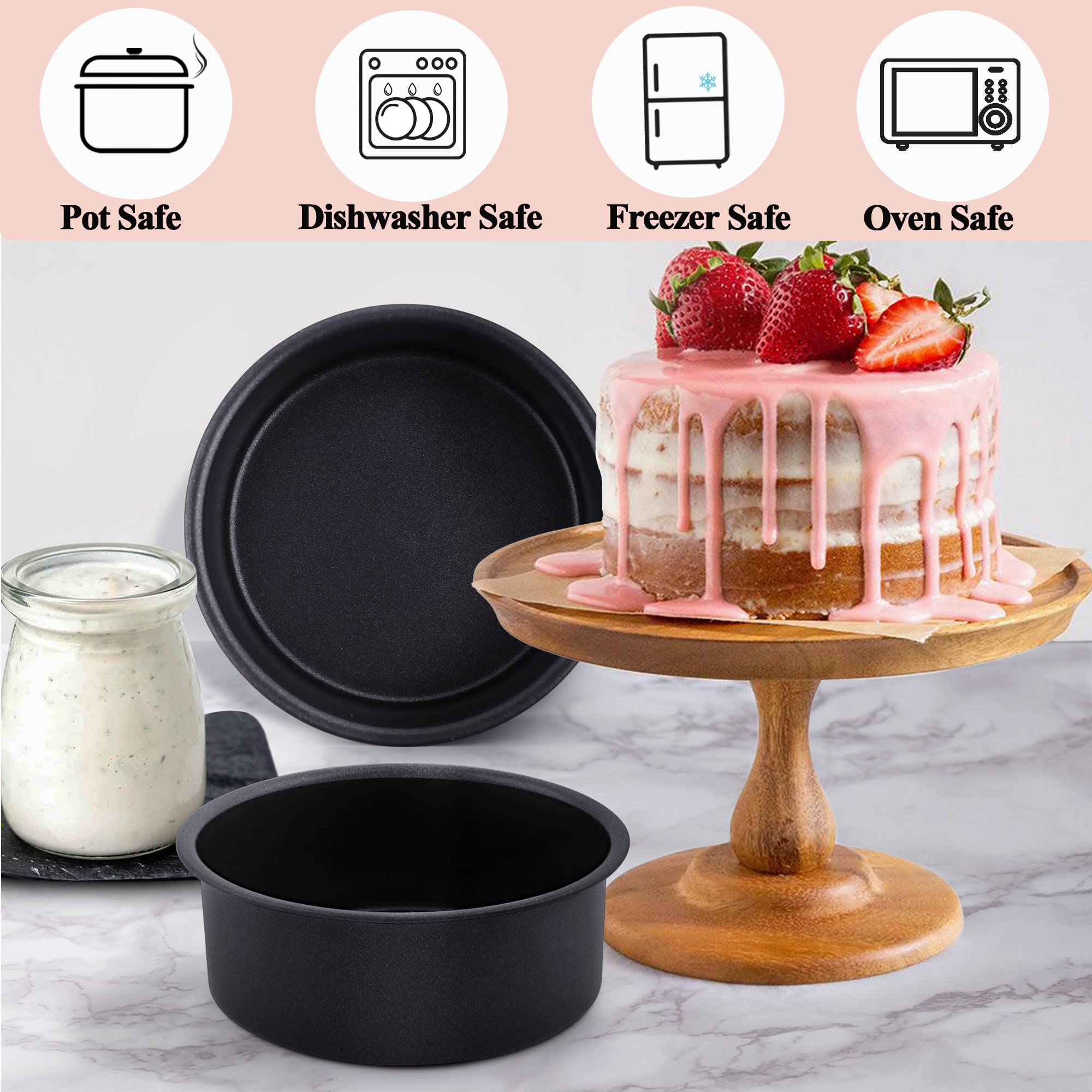 LIANYU 4 Inch Round Black Nonstick Cake Pan Set of 3, Stainless Steel, Ideal for Birthday Baking Wedding