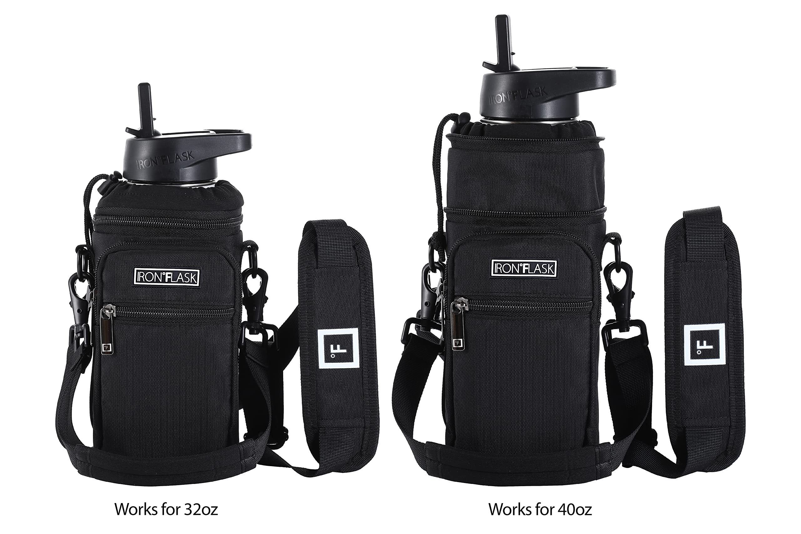 IRON °FLASK Carrier, Holder, Sleeve - Fits Insulated Stainless Steel Sports Water Bottle, Adjustable Shoulder Strap, Holder Bag Case Pouch Cover 32-40 Oz